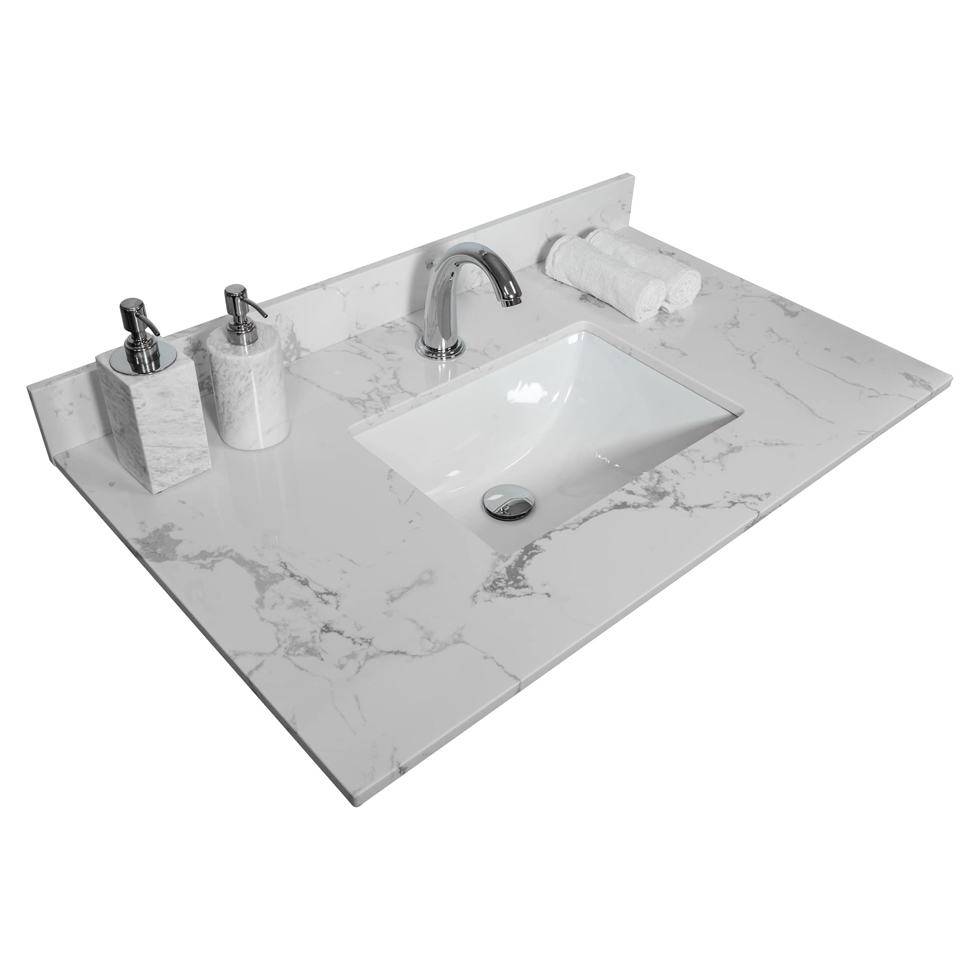 Livspace 31''x22''Bathroom Vanity Top Stone White Marble Color with Undermount Ceramic Sink and Single Faucet Hole with Backsplash, 31"×22"