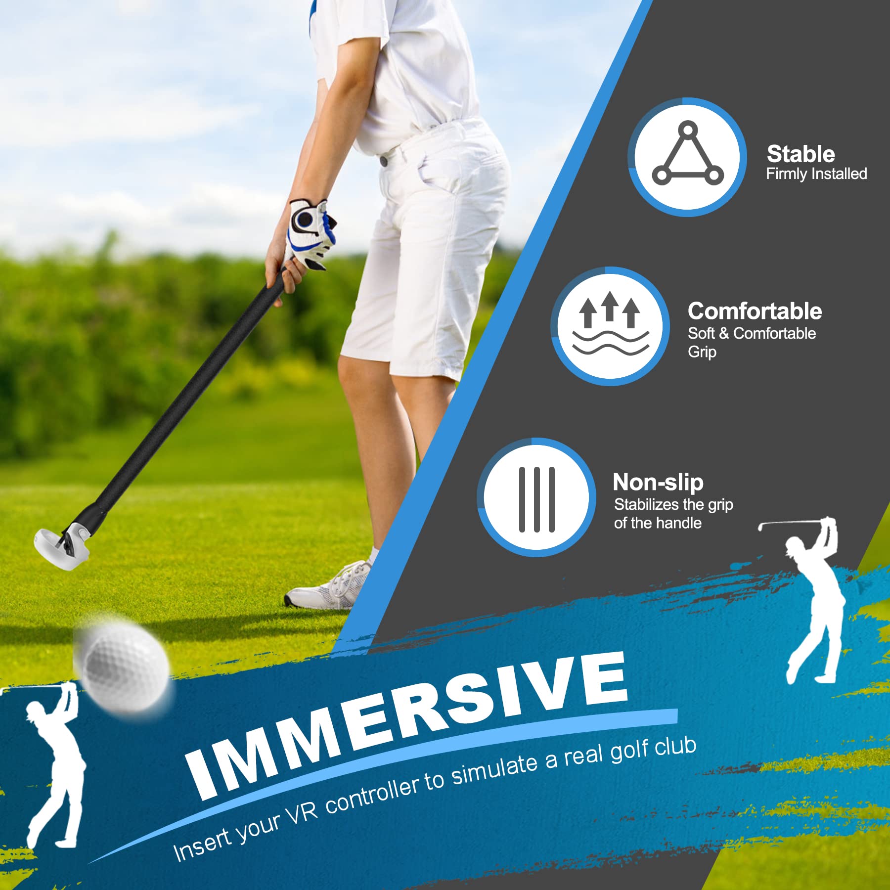 MASiKEN VR Extension Handle For Meta/Oculus Quest 2 Golf Club - Longer Controller Accessories, Extend Grip Attachment Enhance Action And Gameplay In VR Games (22.4 inches)