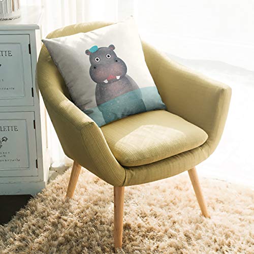 LAMANDA Throw Pillow Case, Cartoon Hippo Blue Stream Square Pillowcases Linen Cushion Covers, Grey Animal River Horse Pillow Shams for Sofa Couch Bed Car Home Decor 18x18In