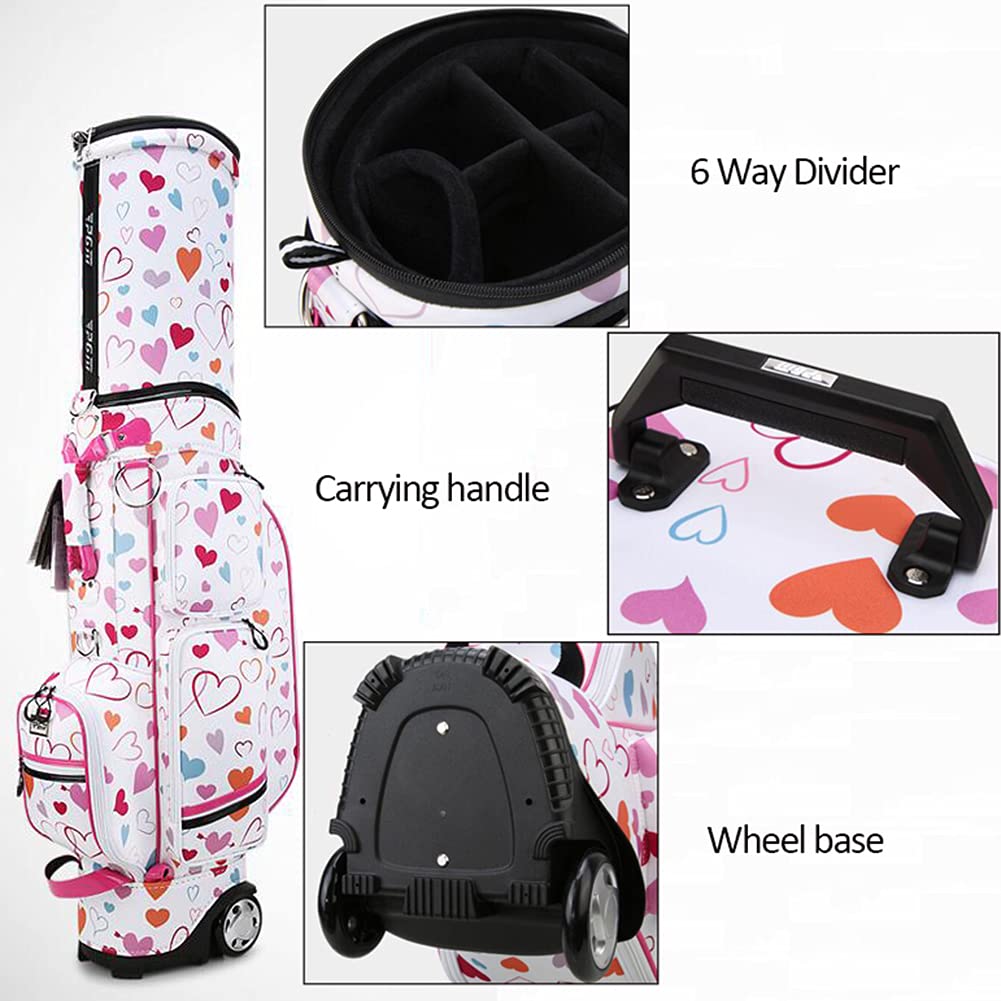 JUNZ Women Golf Bag,5-Way Divider LargeCapacity Golf Cart Bag,Portable Golf Travel Bag with Rollers,Rain Cover Included