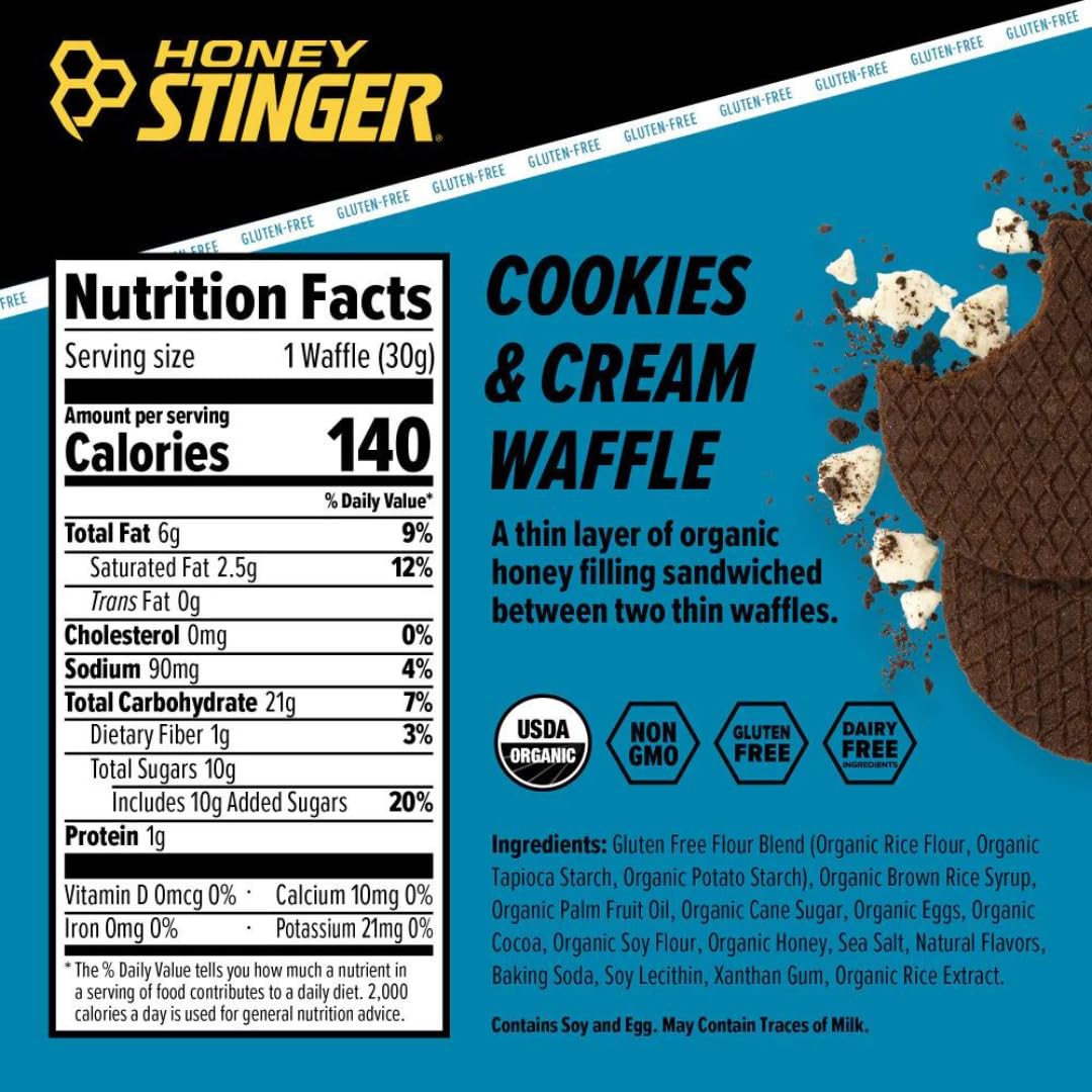 Honey Stinger Organic Waffle Variety Pack - Honey, Vanilla, Salted Caramel, Cinnamon & Cookies & Cream (10 Pack)