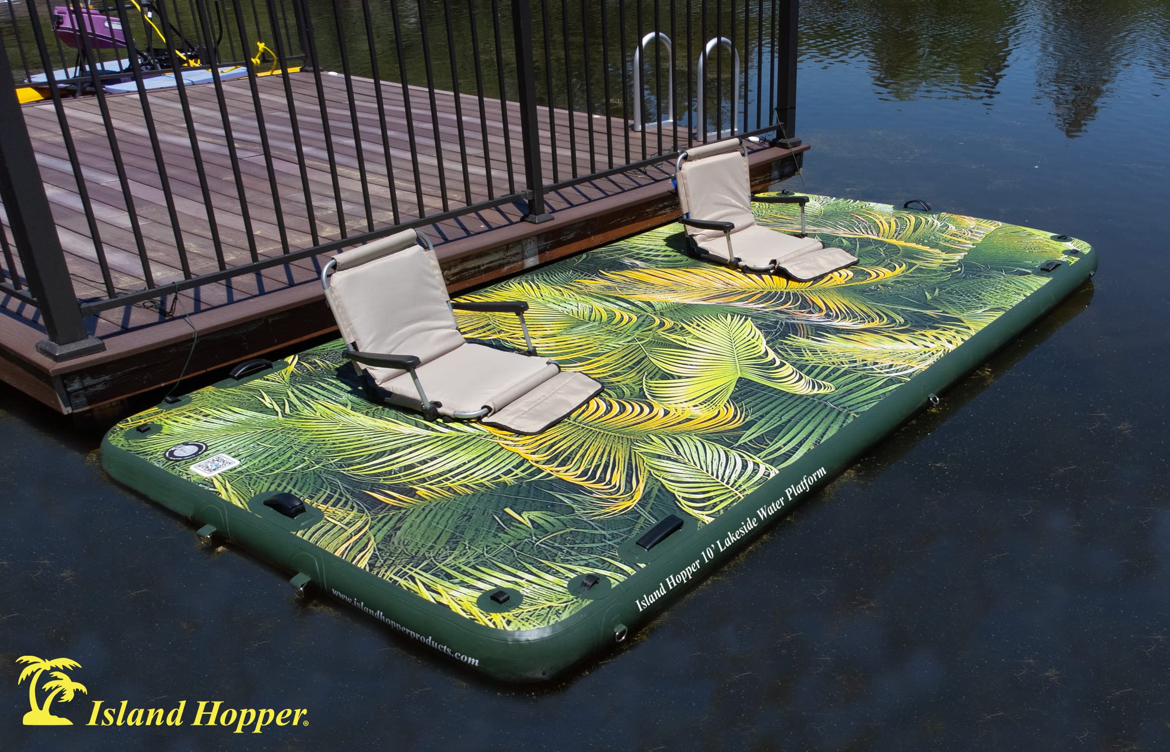 Island Hopper Lakeside Tropical Graphics Series 10ft x 6ft inflatable water platform floating dock & bouncer slide (Platform Only)