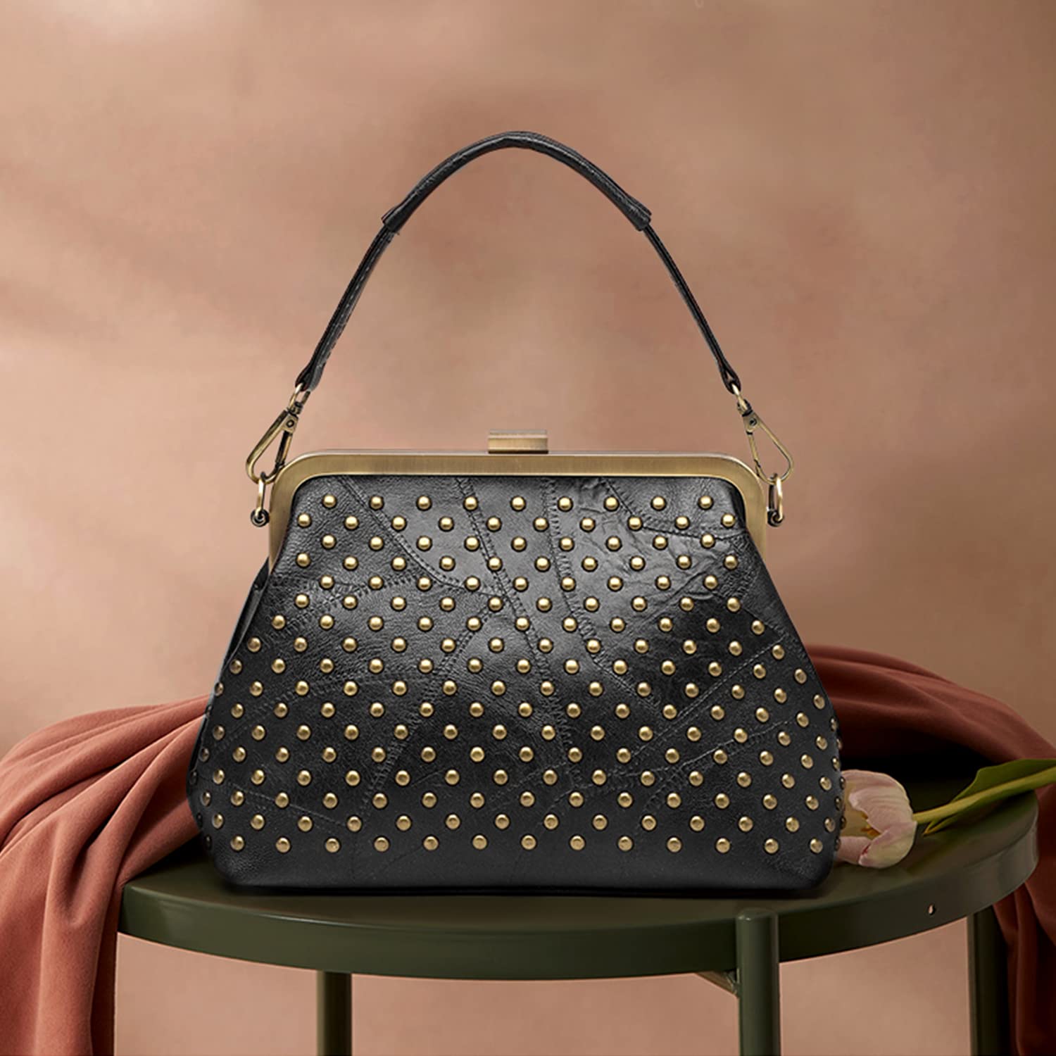 LUI SUI Vintage Rivet Shoulder Bags for Women Retro Classical Top Handle Purse Tote Bags