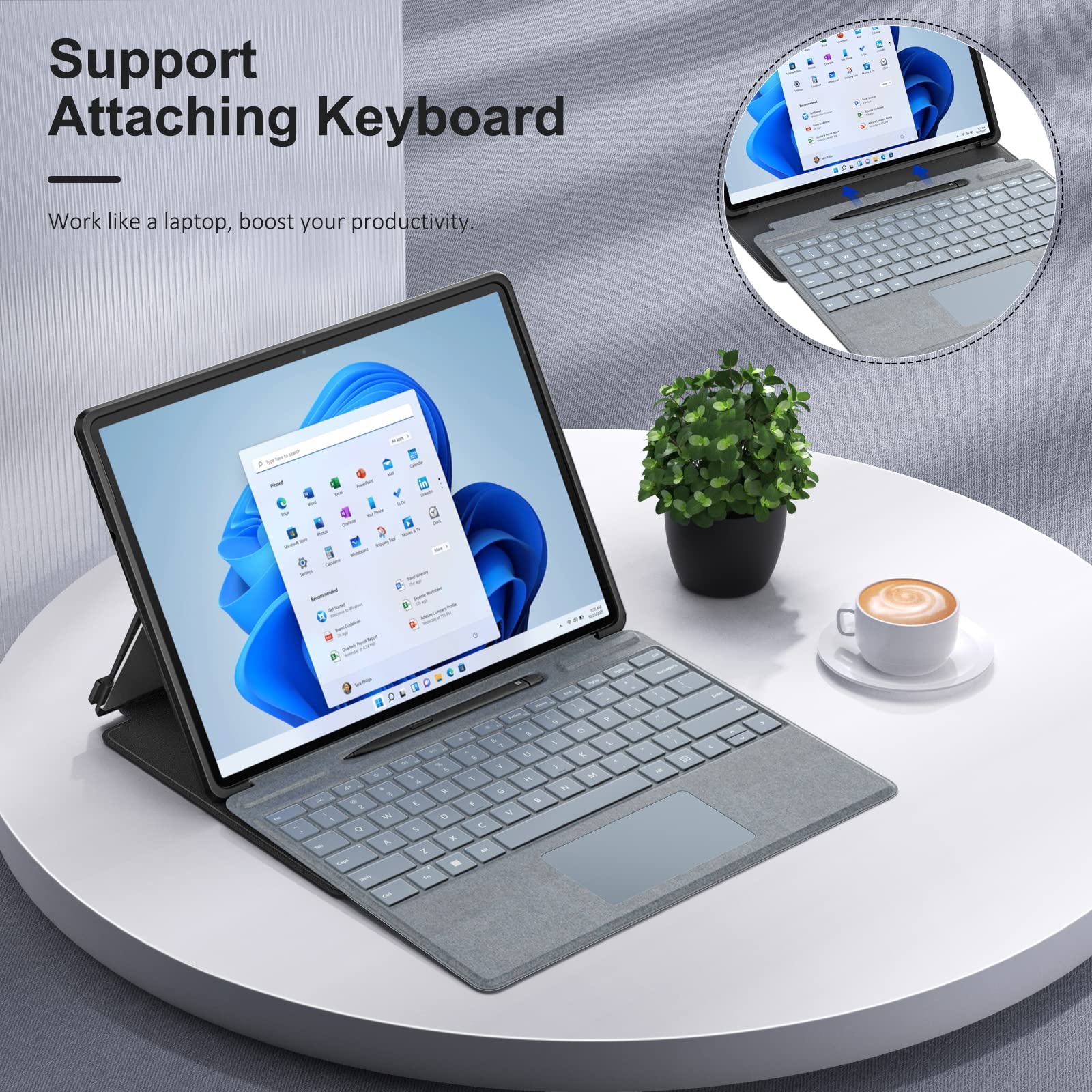 MoKo Case for Microsoft Surface Pro 9 13" 2022/ Pro 8 2021, Shockproof Protective Cover Case with Transparent TPU + PC Shell, Fits with Surface Pro Signature Keyboard & Surface Slim Pen 2, All - Black