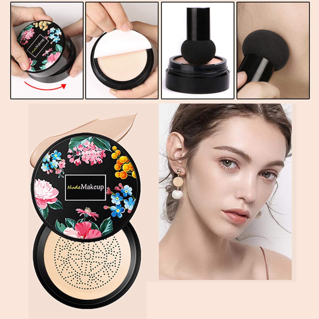 KWOLYKIM 2 Pack Mushroom Head Air Cushion BB Cream, Concealer Lasting Nude Makeup Moisturizing Brightening Pigment CC Liquid Foundation