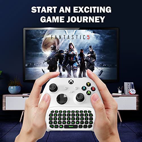 MoKo Green Backlight Chatpad for Xbox One Controller, Xbox Series X/S, 2.4G Receiver Chatpad Wireless Message Keyboard Keypad with Headset/Audio Jack for Xbox One/One S/Elite/2 Controller White