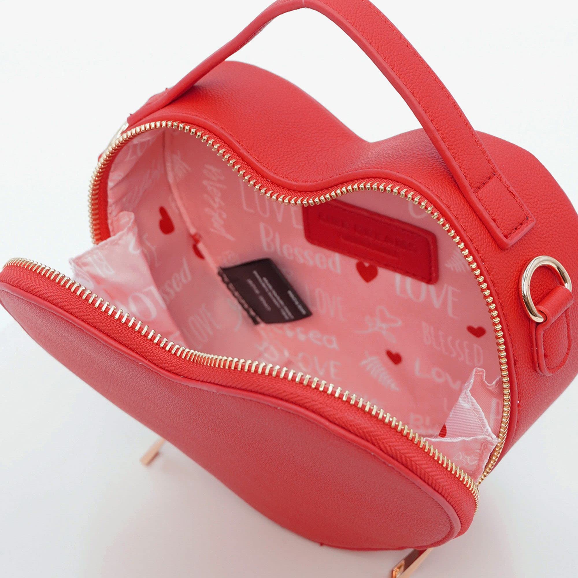Like Dreams Womens Heart Shape Vegan Leather Small Top Handle Satchel Crossbody (RED)