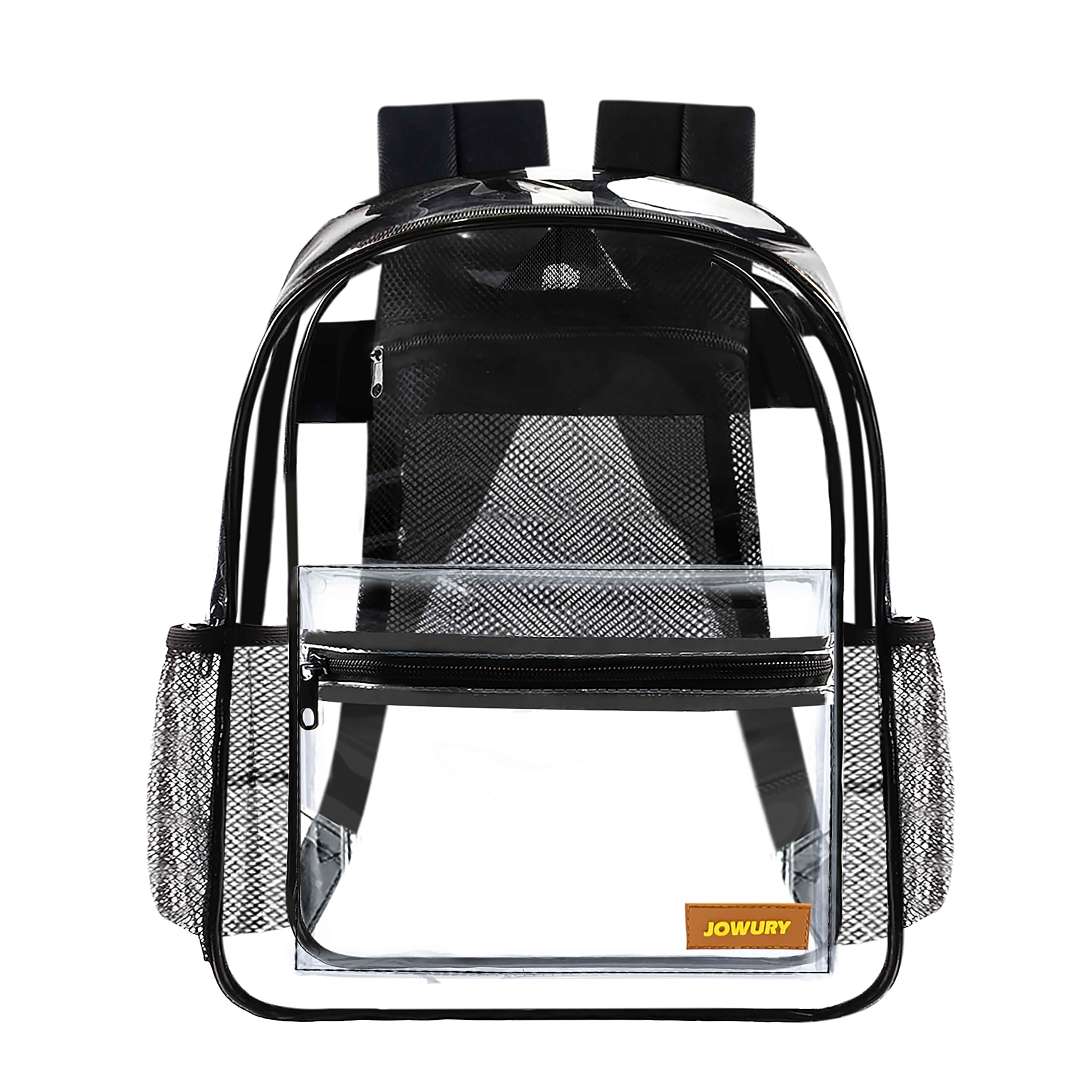 JOWURY Clear Backpack - Heavy Duty PVC Transparent Backpack, See Through Large Capacity School Backpack for Students, Concerts, Work, Safety, Travel (15", Suitable for Kids)