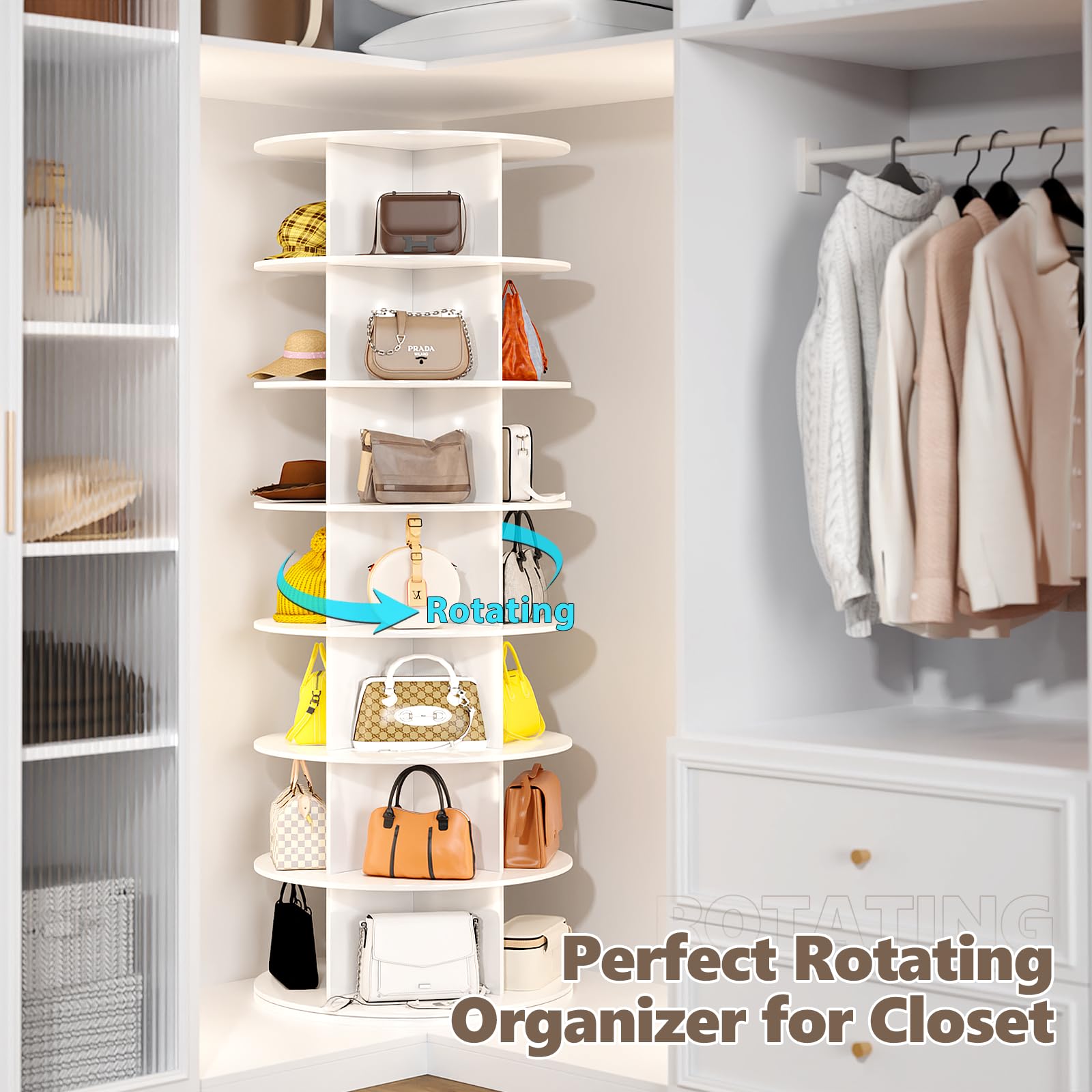 Slumber Castle Rotating Shoe Rack Tower, 7 Tier Revolving Shoe Rack, 360° Spinning Shoe Rack for Closet, Vertical Shoe Tower Organizer, Easy to Assemble Closet Organizers and Storage for Handbag,Shoe