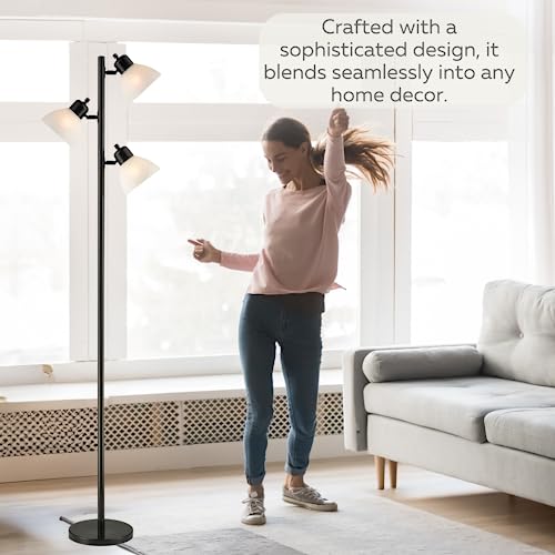 LIGHTACCENTS 3 Light Floor Lamp Tree Floor Lamp Industrial Modern Style Standing Multi Head Floor Lamp Pole Lamp with Adjustable Lights β Standing Lamps for Office β Tall Lamp Torchiere - Black