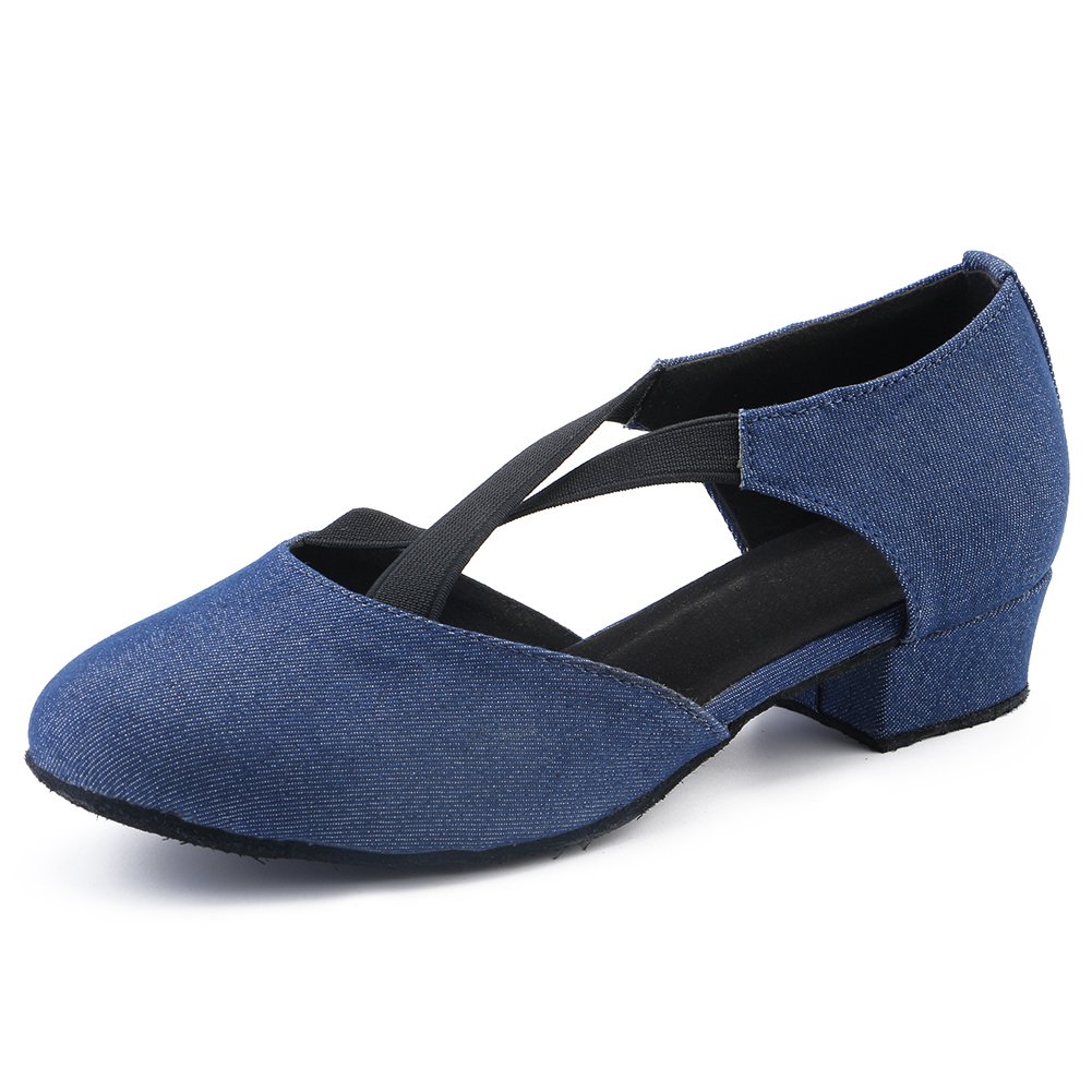LOVELY BEAUTY Lady's Ballroom fabricmps Dance Shoes,Blue Fabric, 1.4" Heel, 8.5 B(M) US