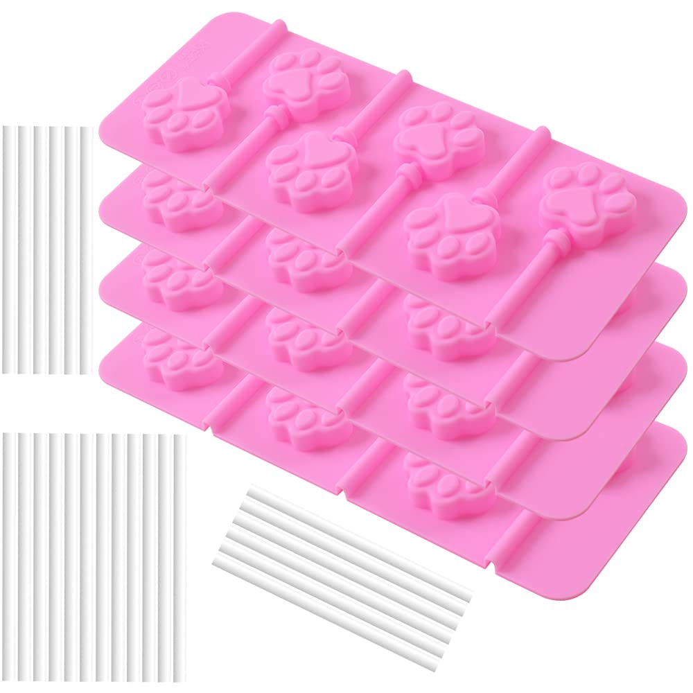 Newk Lollipop Silicone Mold, 4 Packs 6- Cavity Non-Stick Paw Silicone Molds for Lollipop Chocolate Candy