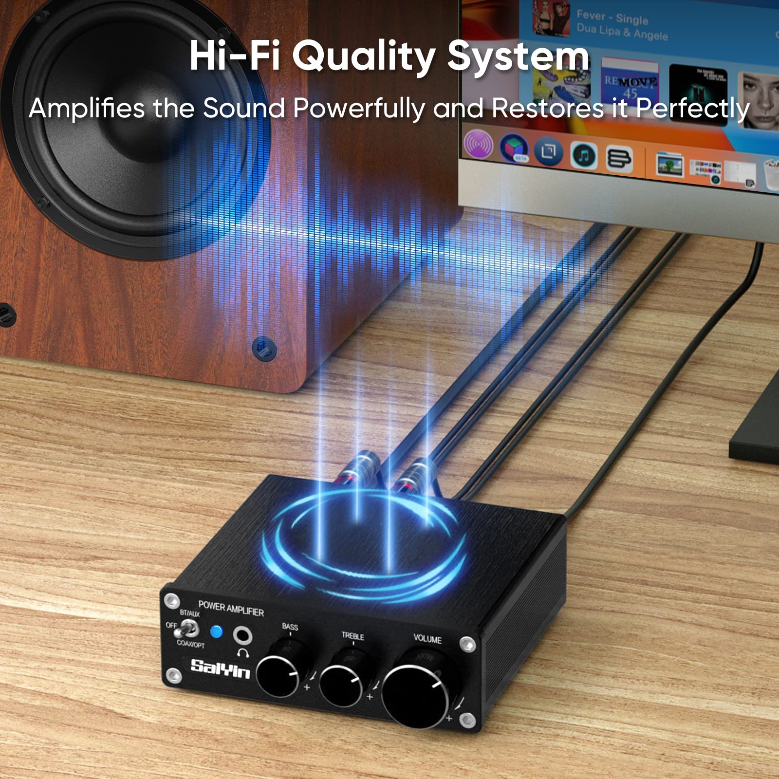 Mini Bluetooth Home Audio Stereo Amplifier Receiver, 2×80W 2.1 Channel Digital Class D Integrated Amp for Home Speakers with DAC 24-Bit 192KHz Optical Coaxial AUX Headphone Line Out Jack