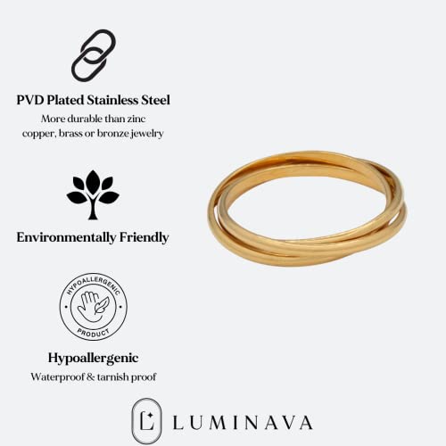 Luminava - Interlocking Fidget Ring - Anxiety Ring For Women - Spinner Ring - Sizes 6,7,8,9 in PVD Coated Rose Gold Silver and Gold Stainless Steel - Stackable Rings (Gold, 9)