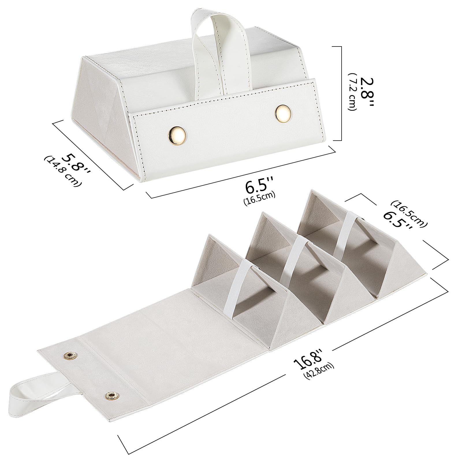 MoKo Sunglasses Organizer with 3 Slots, Foldable Travel Glasses Storage Case Holder Eyewear Display Box, White + Beige