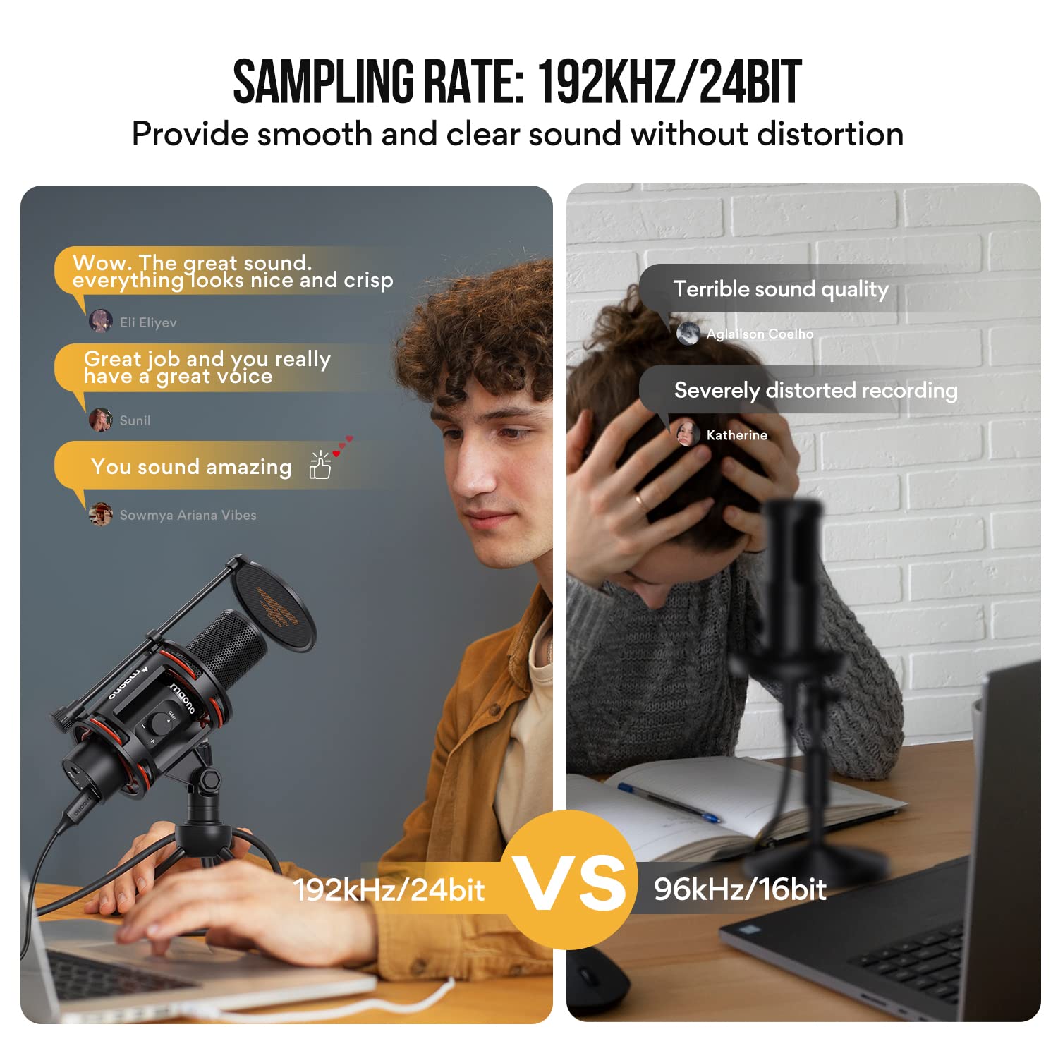 MAONO Computer Microphone with Studio Headphone Set, All in One USB Mic 192kHz/24bit for Zoom Meetings, Podcasting, Streaming, YouTube, Voice Over
