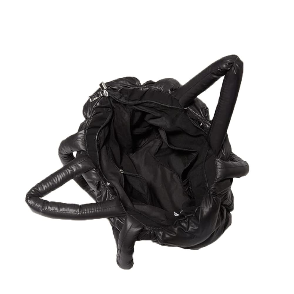 Lightweight Puffer Tote Purse Quilted Women Luxury Handbag Soft Shoulder Bag (Black)