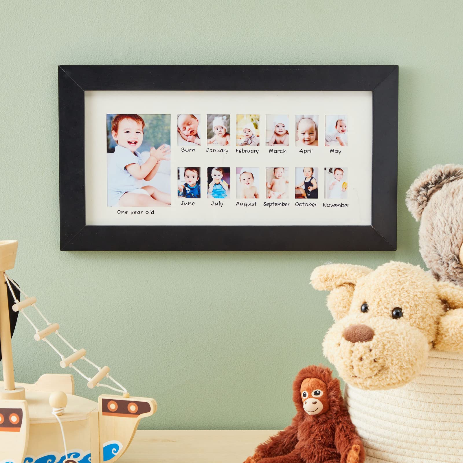Juvale My First Year Picture Photo Frame, Newborn Baby Keepsake Gift for New Mom (Black, 15.7 x 8.6)