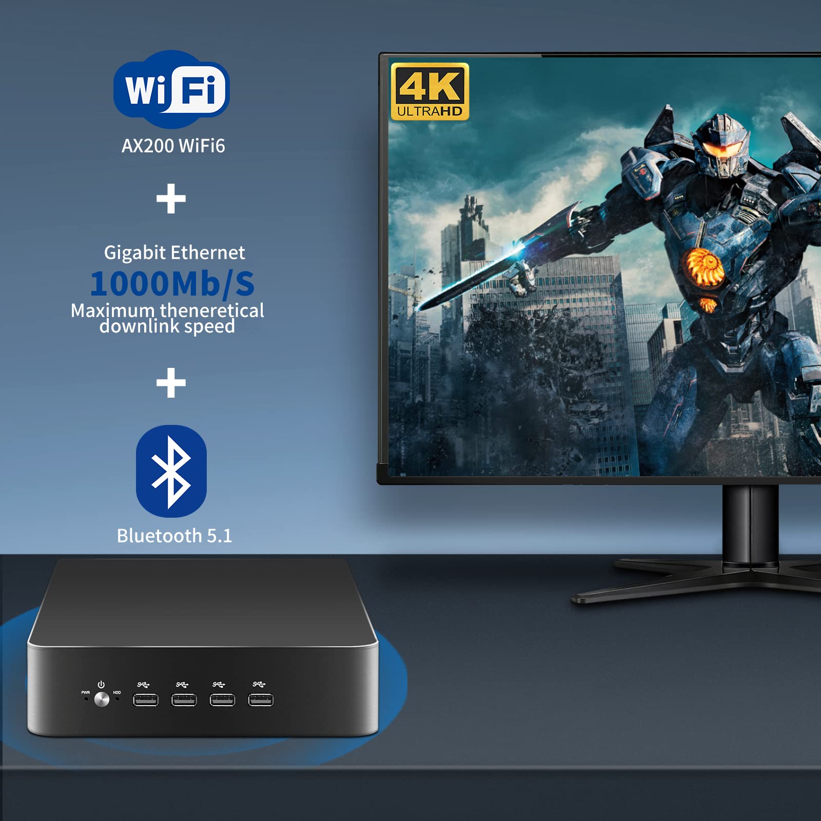 Kinupute Mini PC i9, Desktop Computer i9-10885H 2.4-5.3GHz, Windows 11 Pro, 32G DDR4, 1T NVME SSD, 4K@60Hz HDMI, VGA Port, USB3.0, WiFi6, BT5.1, Gigabit Ethernet for Business/Education/Office/HTPC