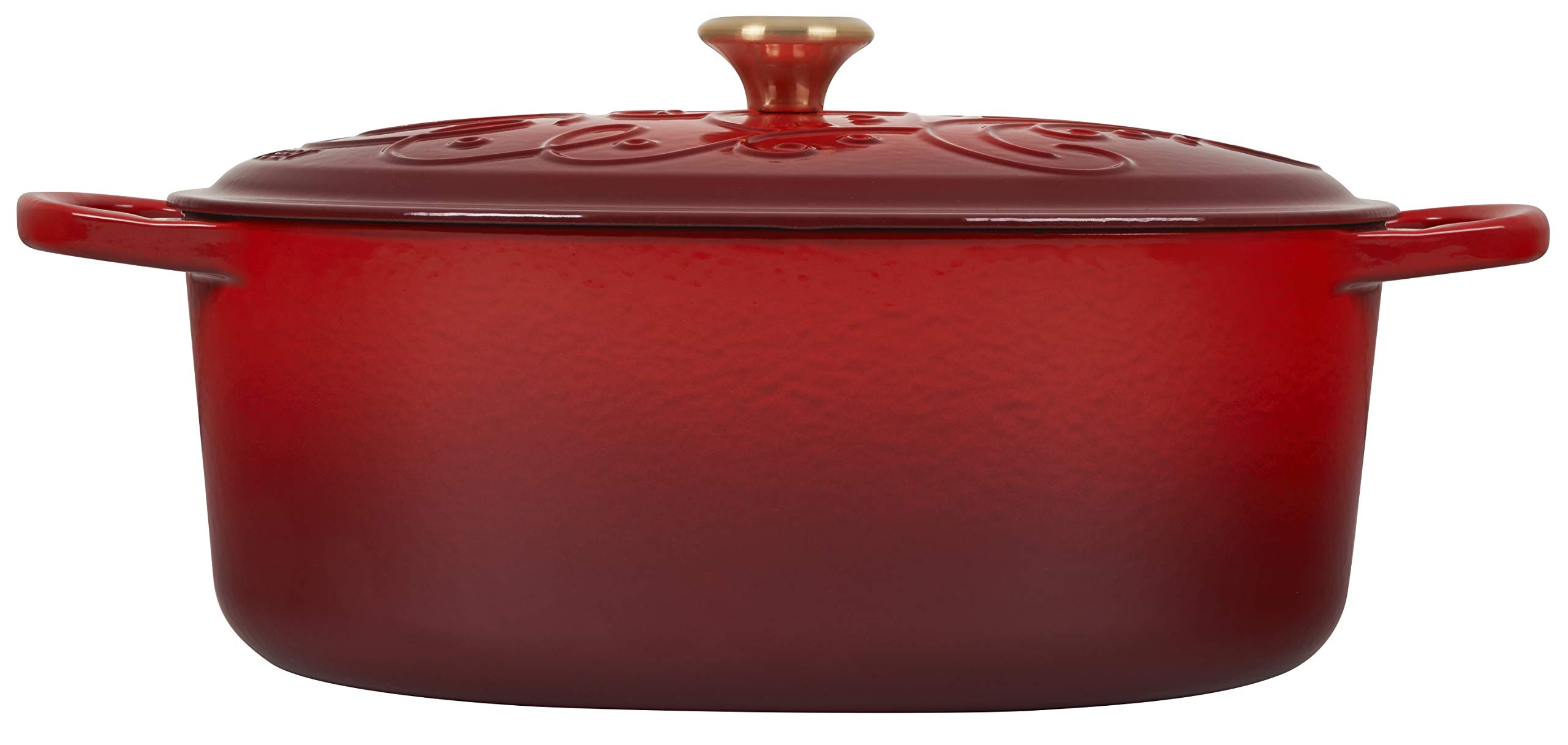 Le Creuset Noel Collection: Signature Cast Iron Oval Dutch Oven, 6.75 qt., Cerise Applique w/ Gold Knob