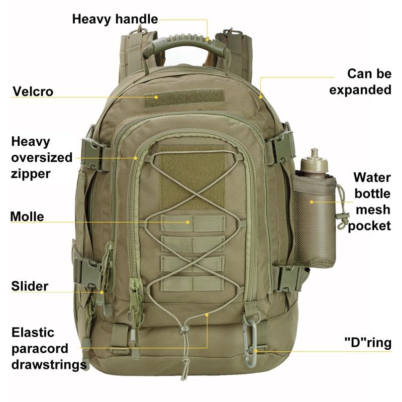 Jungle Leopard 60L Backpack for Men Large Military Backpack Tactical Travel Backpack for Work Camping Hunting Hiking (Color : BP-ZY74-BK)