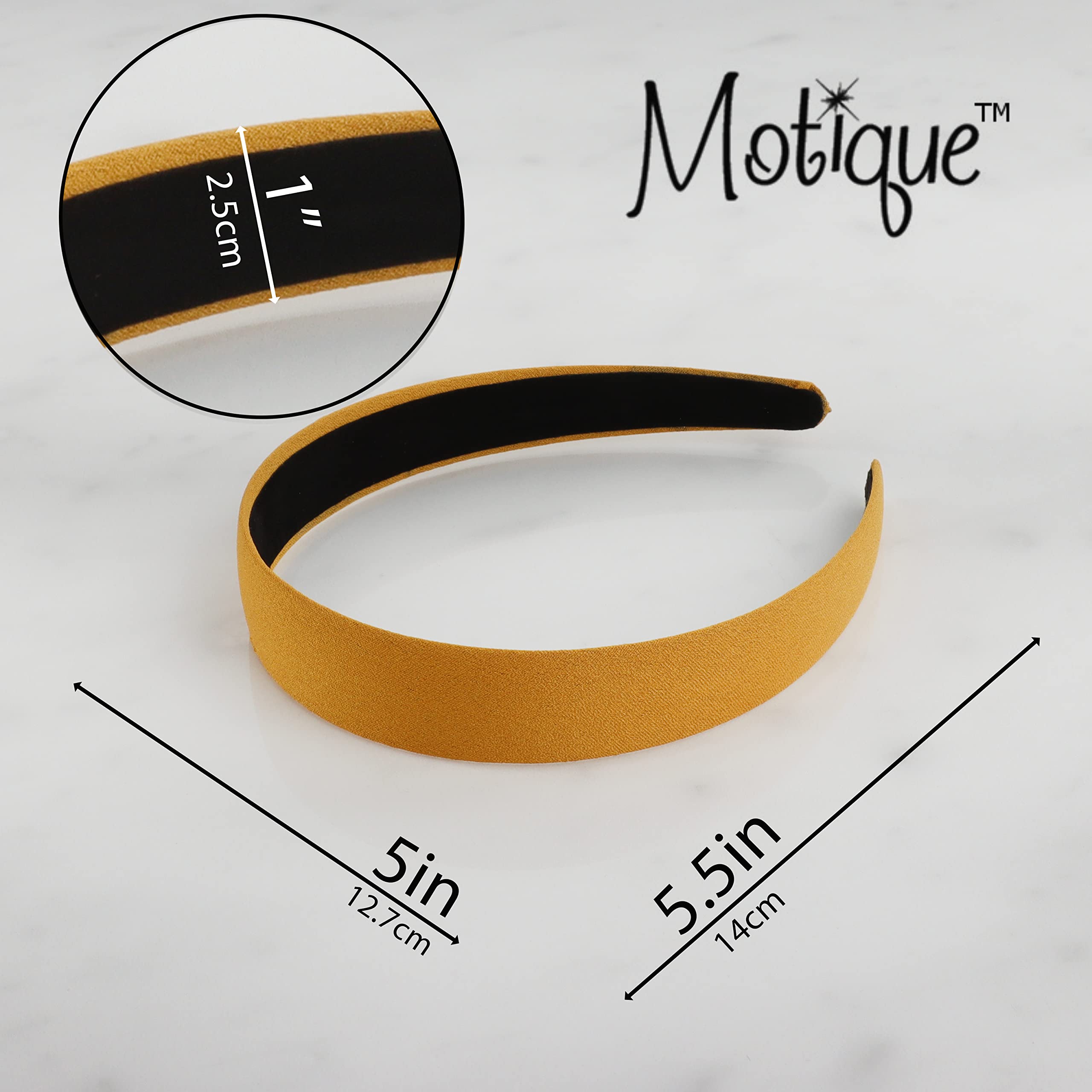 Motique Accessories Black 1 Inch Fabric Headband for Women and Girls