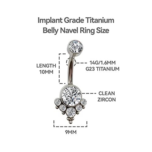 limerencia G23 Solid Titanium Belly Button Rings,hypoallergenic 14G 3/8 inch(10mm) Sparkle Gem CZ Belly Navel Rings Piercing Belly Bars