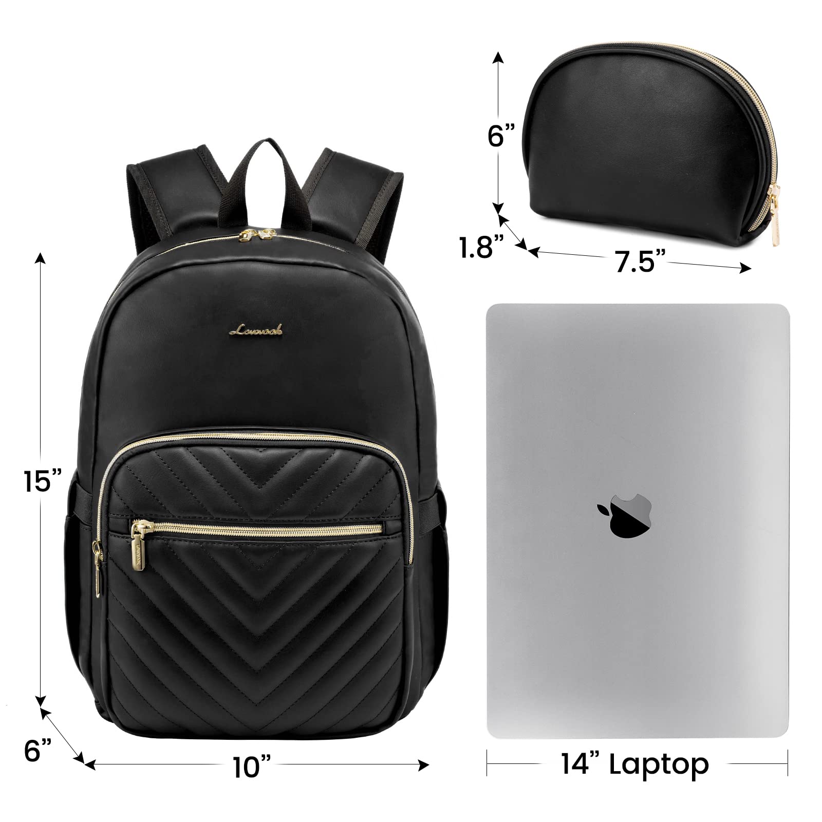 LOVEVOOK Backpack Purse for Women, Waterproof Mini Backpack, Lightweight Small Backpack for Women, 2pcs Sets, Black