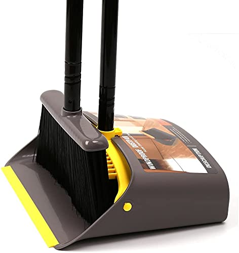 Krupasadhya Dustpan with Broom with Stainless Long Handle Set Stand Up Combo, Remove Hair with Built-in Wisp Scraper - Kitchen, Outdoor, Hardwood Floor, Garage & Tiles Upright Cleaning Supplies