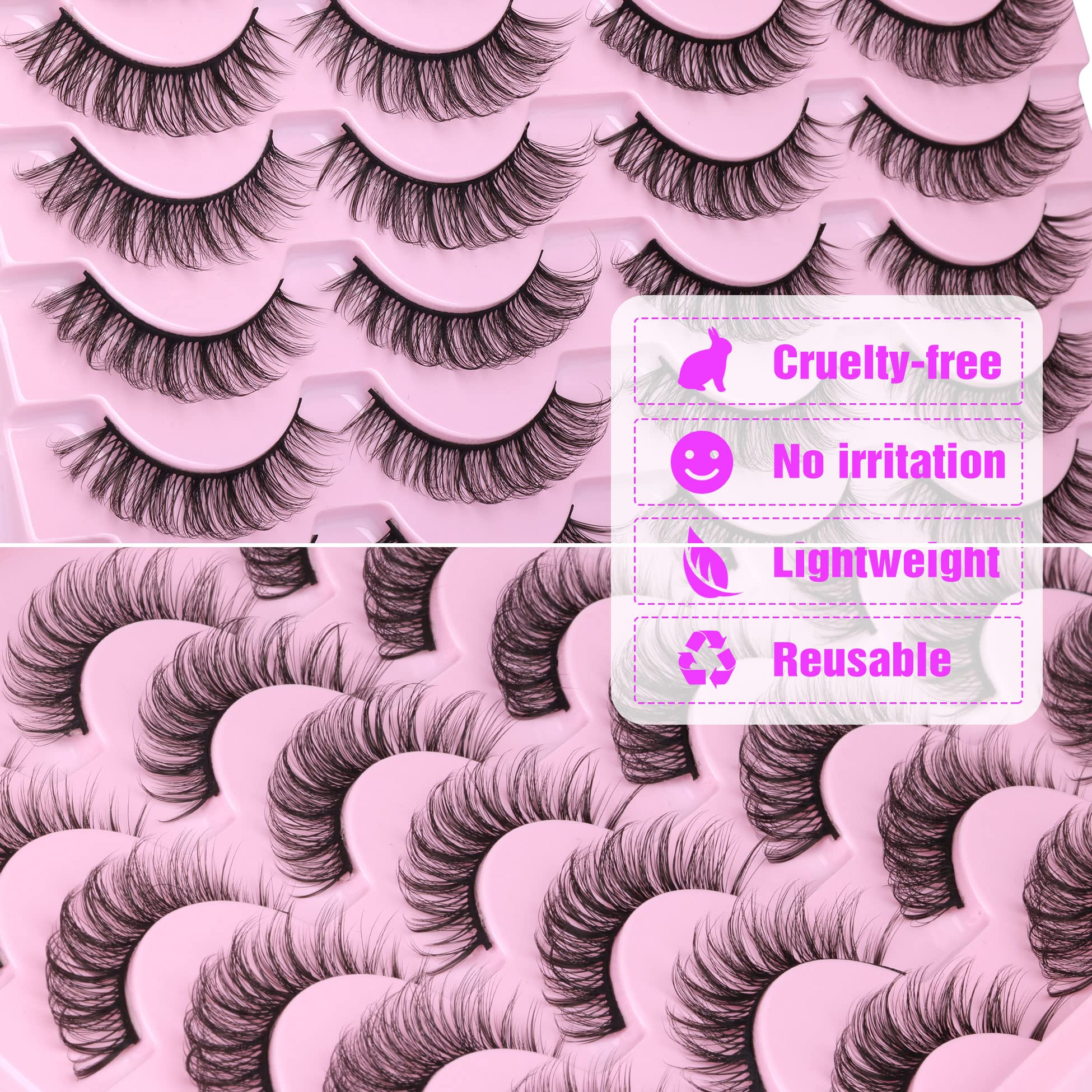 Lashes Natural Look Mink Fluffy False Eyelashes 14mm Wispy Short Cat Eye Lashes Look Like Extensions 14 Pairs Pack Curly Fake Eyelash Strips