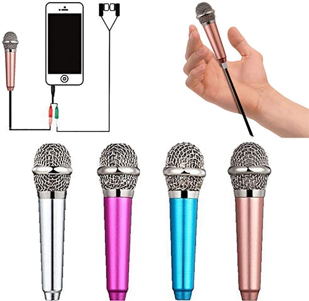 Mini Microphone Tiny Microphone Karaoke Tiny Portable Vocal and Recording for Mobile Phone Laptop Notebook Apple iPhone Samsung Android(2psc Blue Silver)
