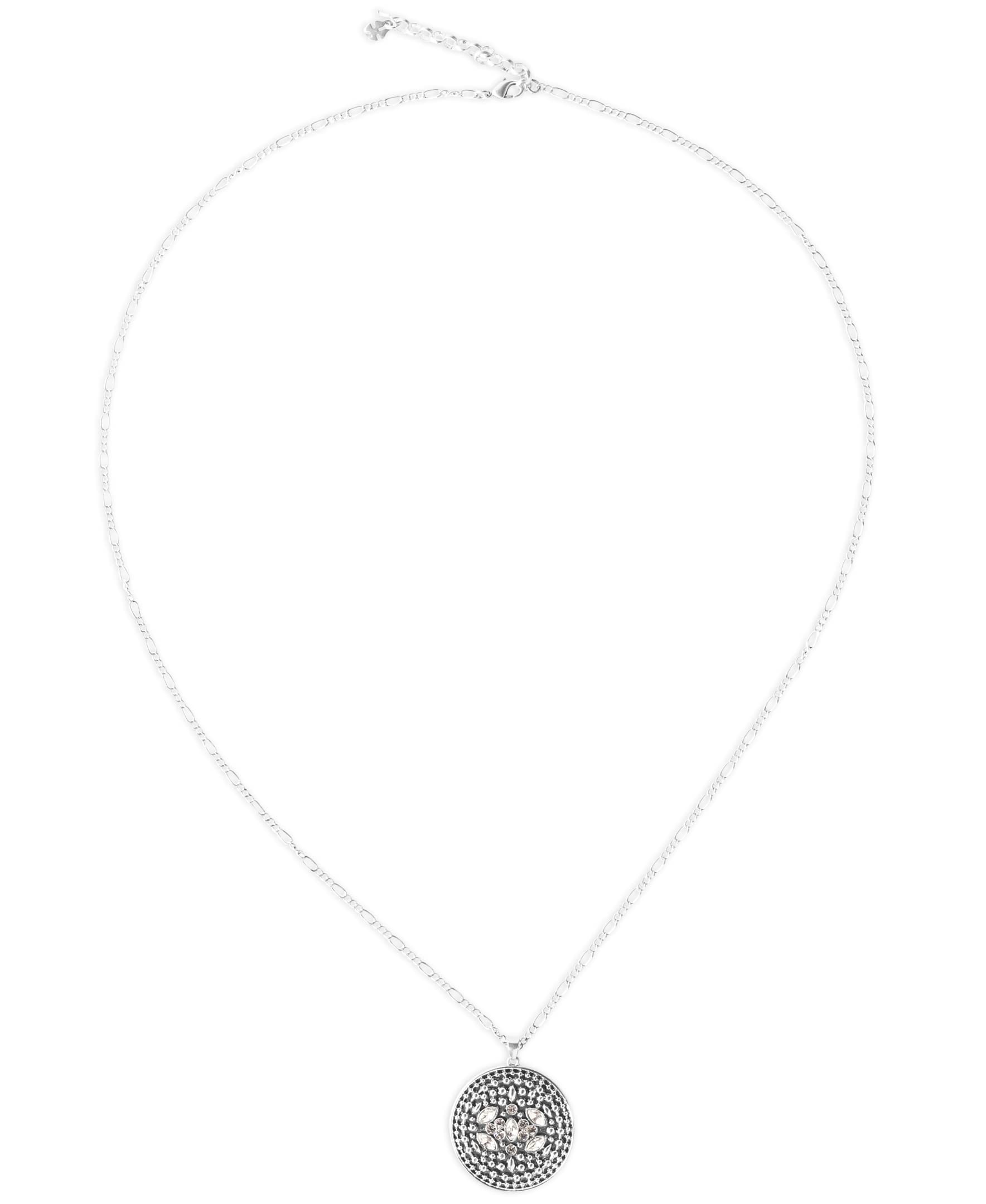 Lucky Brand Oxidized Set Stone Pendant Necklace,Silver,One Size