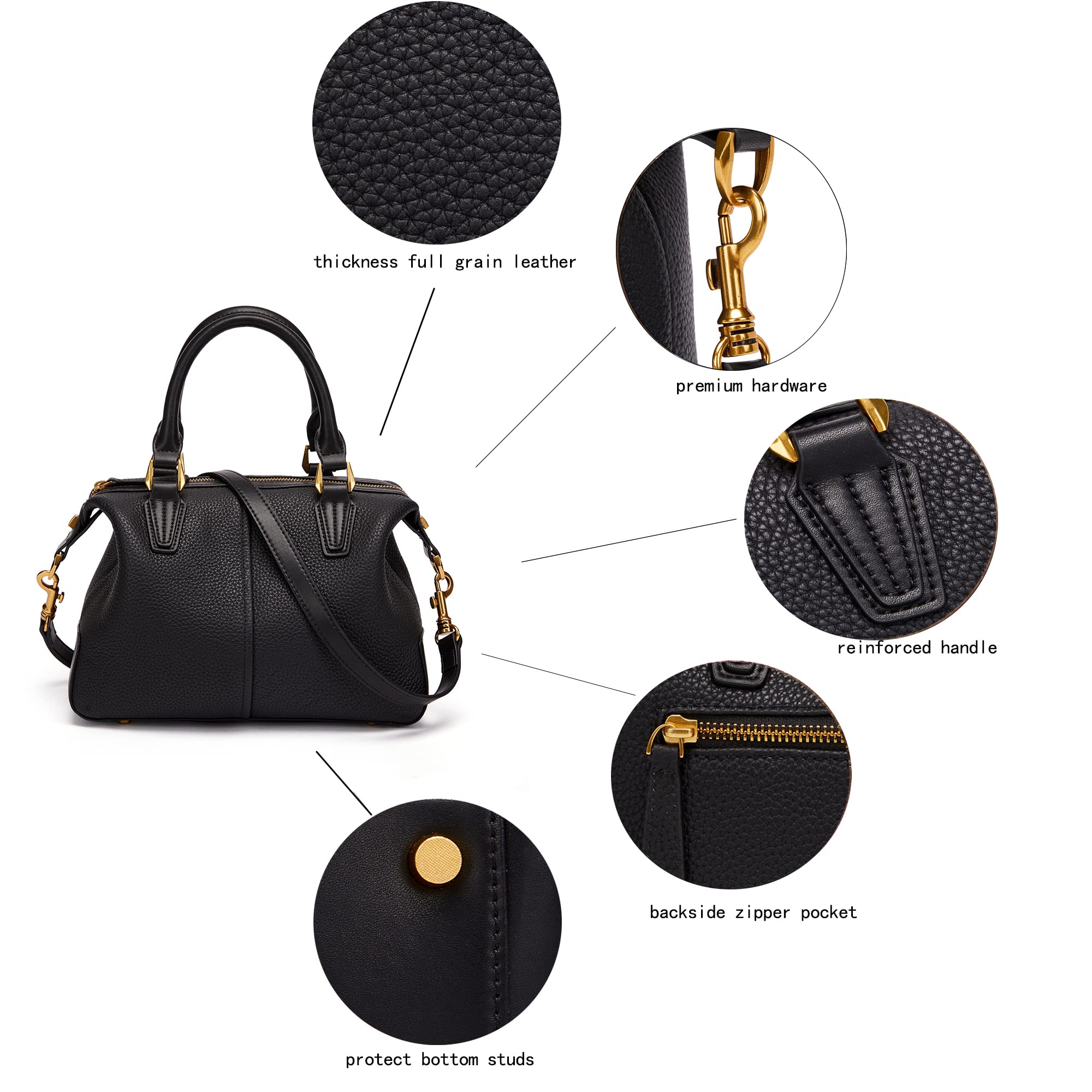 Leather Top Handle Tote Handbags For Women Medium Satchel Purse With Shoulder Straps (1-Black)