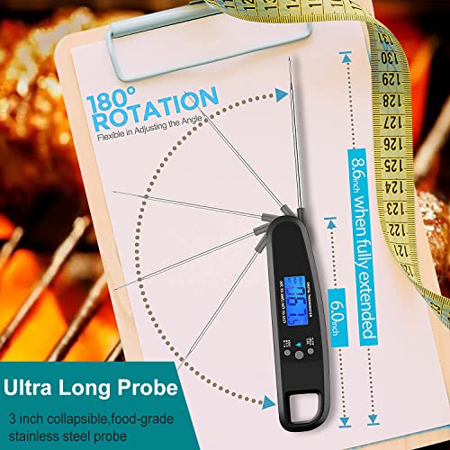 LIKEPAI Instant Read Meat Thermometer for Kitchen Cooking, Ultra Fast Precise Waterproof Digital Food Thermometer with Backlight, Magnet and Foldable Probe for Deep Fry, Outdoor BBQ, Grill(Black)