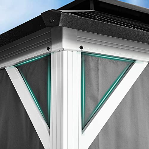 YITAHOME White Gazebo 10x12ft Hardtop Double Roof Canopy Galvanized Iron Aluminum Frame Outdoor Gazebo with Netting and Shaded Curtains Garden Tent for Patio, Backyard, Deck and Lawns, Grey Curtain
