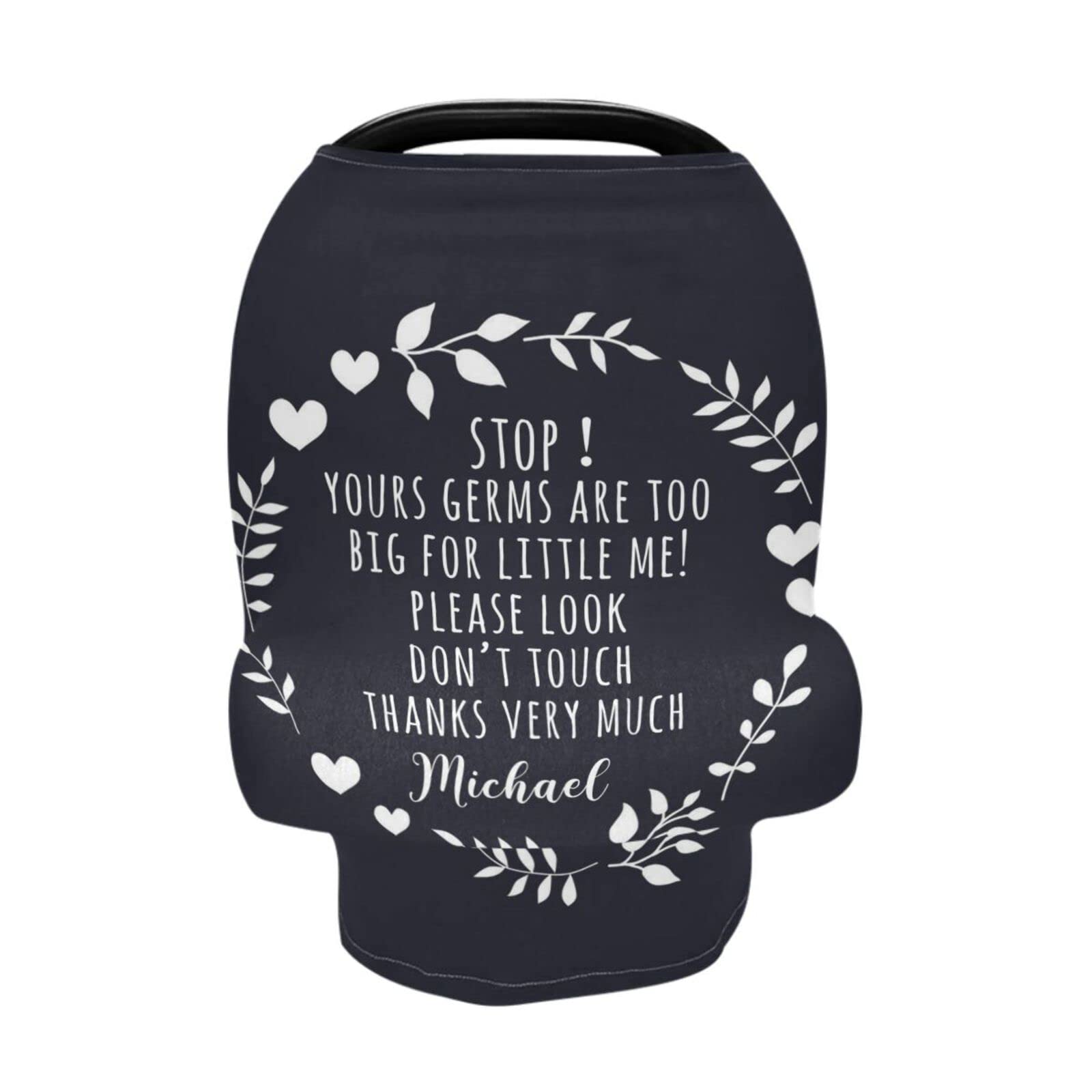 Personalized 'No Touching' Baby Car Seat Covers for Babies, Custom Nursing Breastfeeding Car seat Canopy with Name, Infant Stroller Covers for Newborn Girls Boys, Ultra-Soft Breathable, Carseat Cover