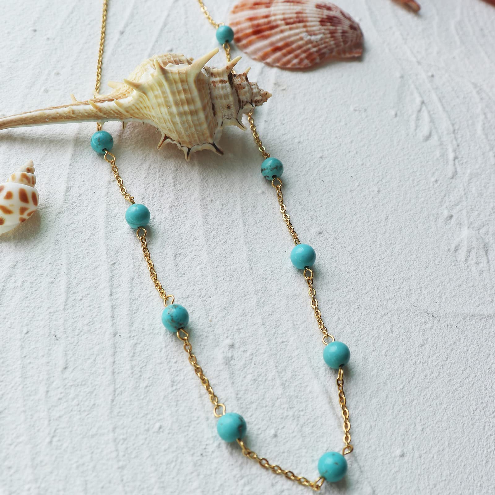 LOHZAQ Turquoise Choker 18K Gold Plated Dainty Necklace Beaded Tiny Chain Delicate Gift Jewelry for Women