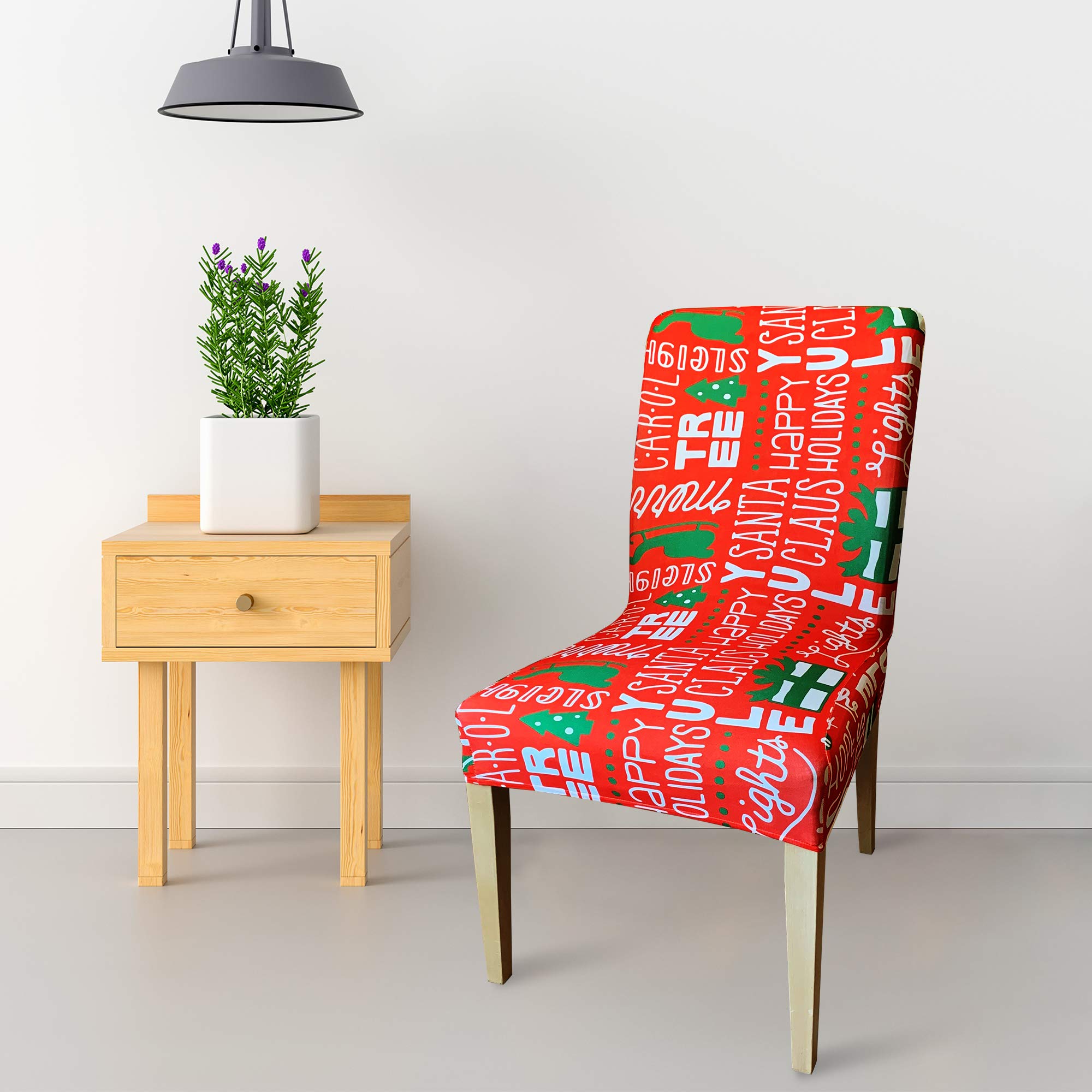 JOYIN 4 Pcs Stretch Chair Covers Christmas Removable Washable Dining Room Chair Protector Slipcovers for Christmas Home Decor Holiday Seat Cover