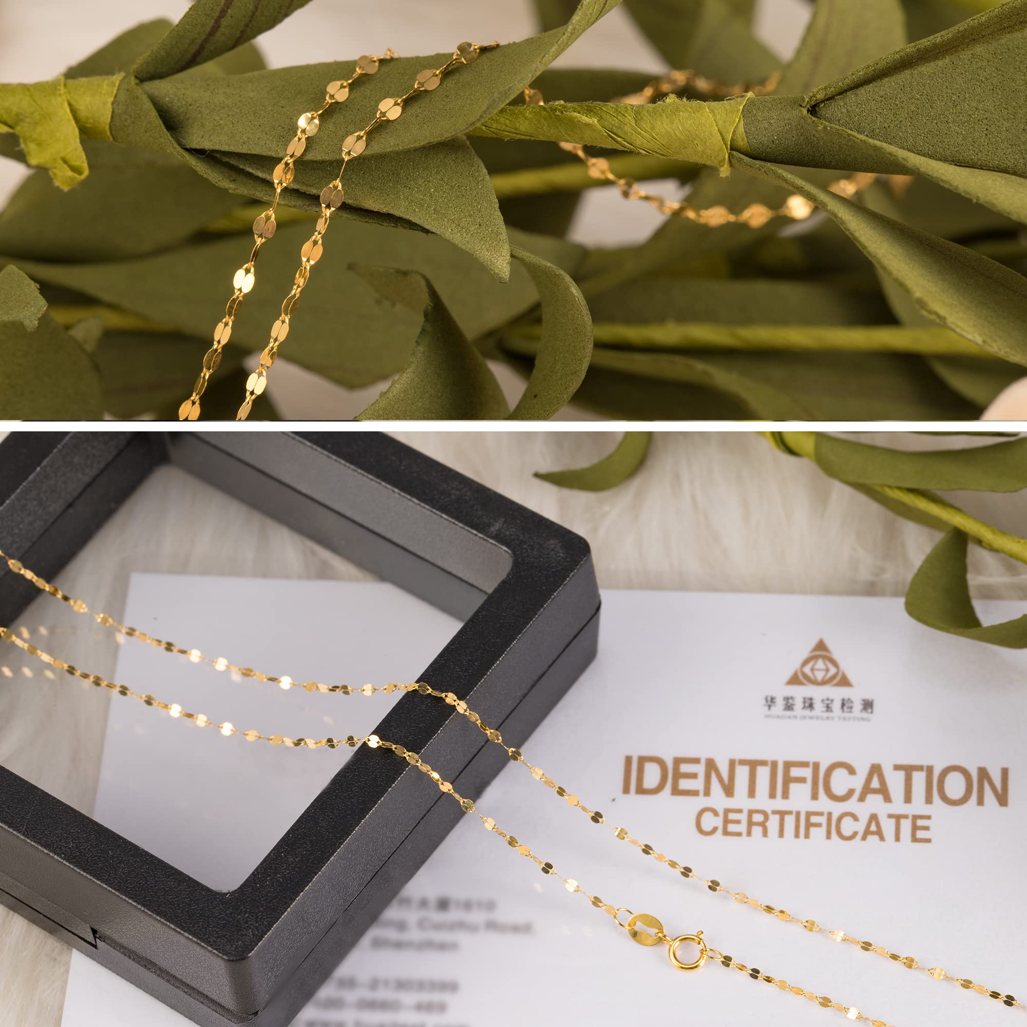 LANCHARMED Solid 18K Gold Necklace for Women 1.2mm Dainty Thin Lip Chain Necklace with Spring Ring Clasp Au750 Stamped