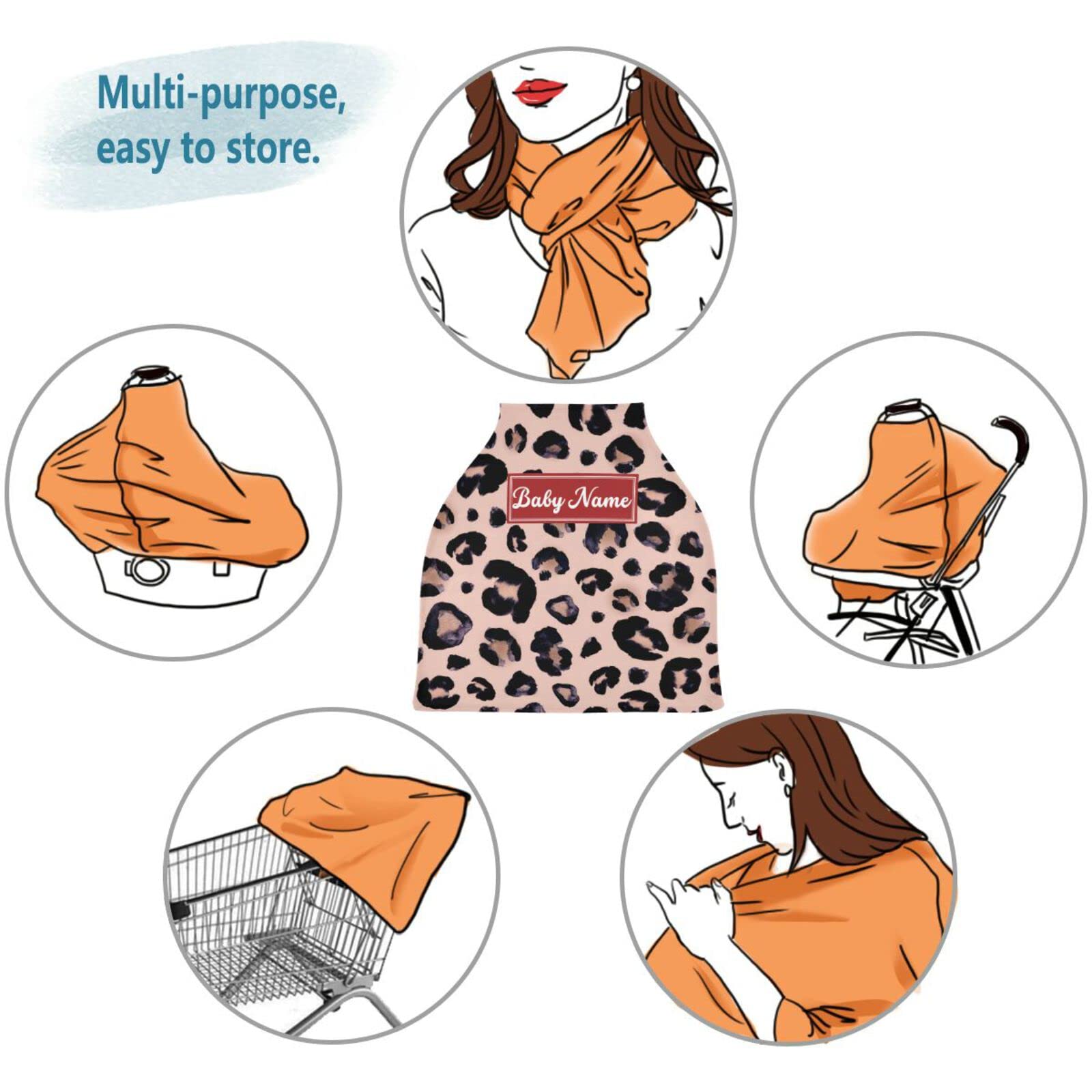 Personalized Baby Car Seat Cover Custom Name Nursing Cover Leopard Breastfeeding Scarf Newborn Essentials for Baby Boy
