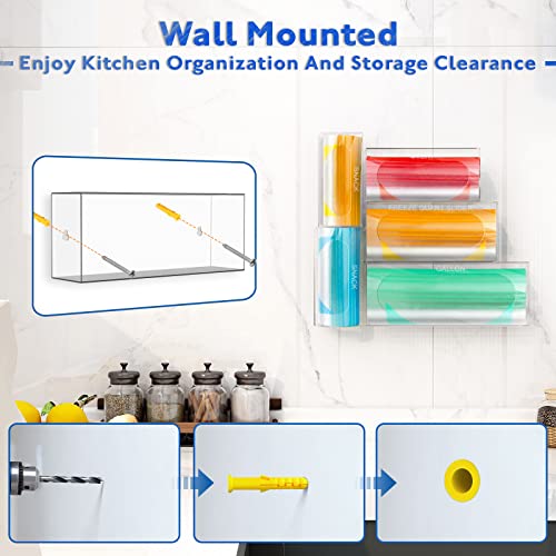 Ziplock Food Bag Storage Organizer, Acrylic Drawer Baggie Organizer Plastic Bag Dispenser Holder for Gallon Slider Quart Freezer Sandwich Snack, for Ziploc Solimo Glad Bags - 5 Pack, Clear