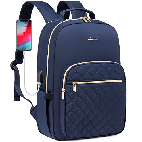 LOVEVOOK Laptop Backpack for Women, Quilted Business Travel 15.6-inch Computer Bag, Doctor Nurse Backpack Purse for Work, Navy