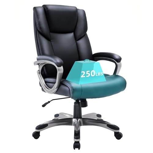 JC Home Executive Swivel Desk Silver Finished Padded Armrest and Chrome Frame Office Chair, large, Black Vinyl