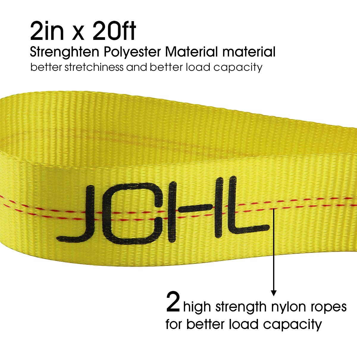 JCHL Nylon Tow Strap with Hooks 2βx20β Car Vehicle Heavy Duty Recovery Rope 20,000 lbs Capacity Tow Rope for Car Truck Jeep ATV SUV