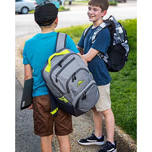 High Sierra Swoop SG Backpack, Travel or Work Laptop Bookbag with Drop Protection Pocket, and Tablet Sleeve, One Size, Steel Grey/Neon Green