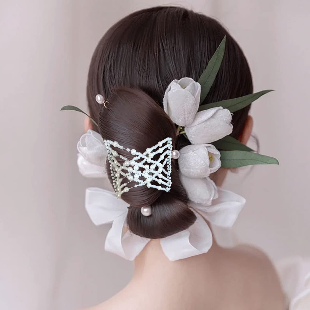 NSBELL 6PCS Beads Hair Combs Magic Elastic Hair Clips Stretchy Hair Comb Double Clips for Women Girls Hair Accessory