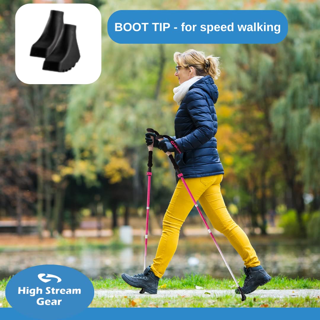 High Stream Gear trekking poles accessories. A replacement set of 2 rubber tips and 2 mud baskets for all weather and all terrain. Fits most standard trekking/hiking/walking poles/sticks