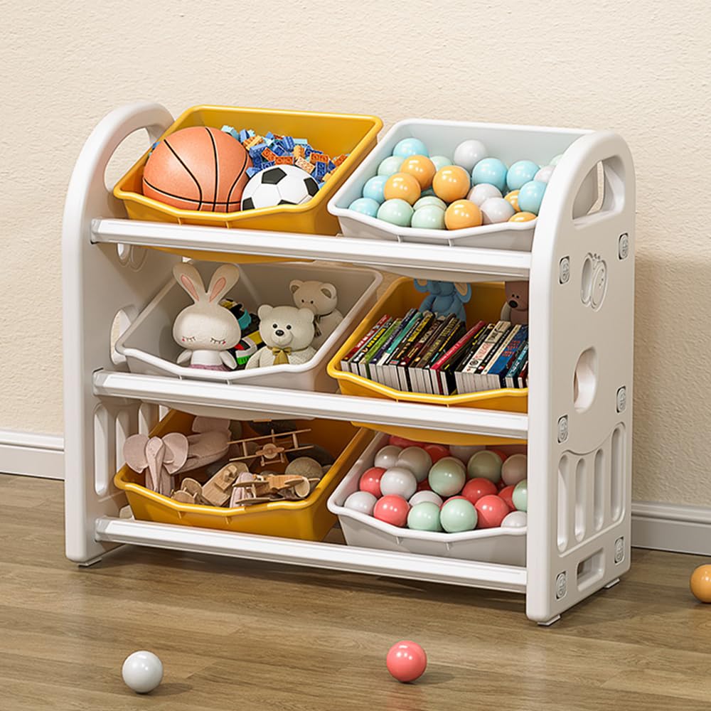 Legendstone Kids Toy Organizer with 6 Storage Bins, Toy Organizer and Storage for Kids’ Toys, Toy Storage Organizer for Kids Room, Playroom, Nursery Room (Yellow)