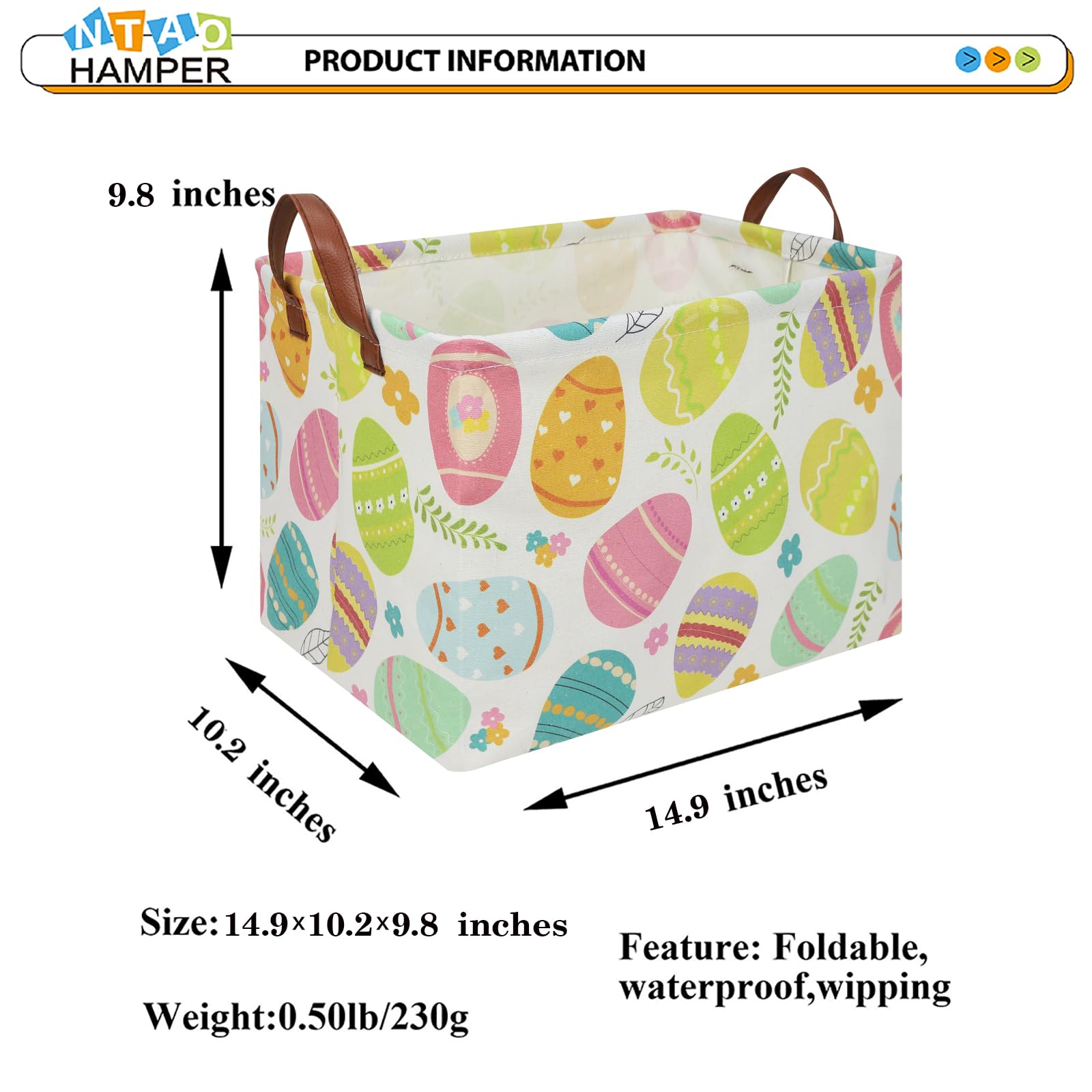 NTAOHAMPER 3 Pack Rectangular Fabric Storage Basket,Collapsible Toy Storage Bins, Shelf Basket with Handles,Waterproof Box for Home,Camp,Dormitory(Baby basket)