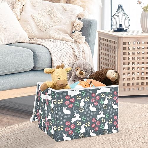 Krafig Foldable Storage Box Large Cube Organizer Bins Easter Retro Rabbit Containers Baskets with Lids Handles for Closet Organization, Shelves, Clothes, Toys